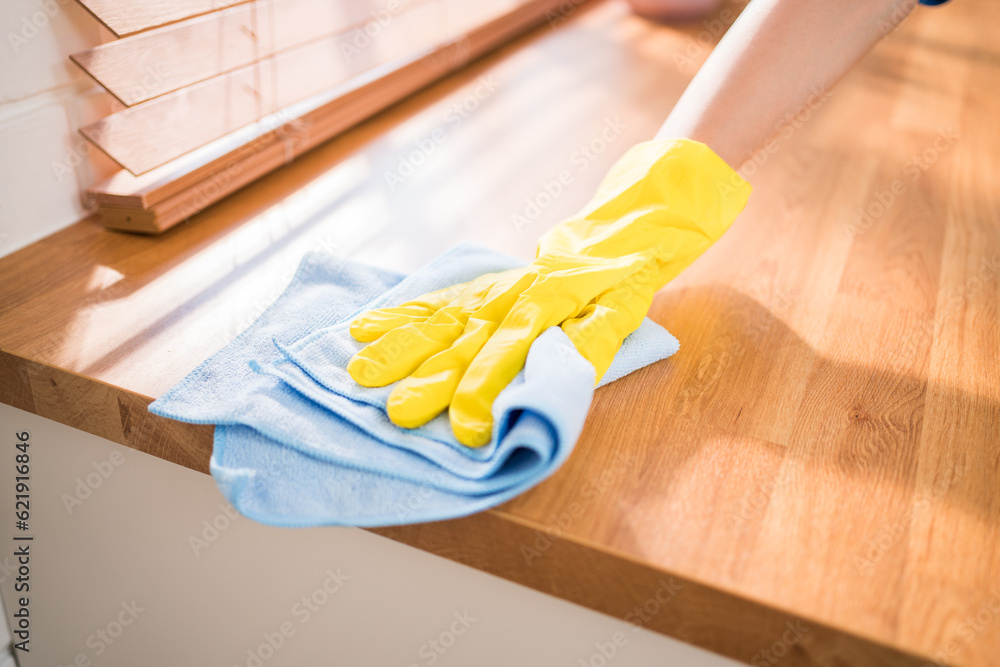 Closeup professional hands of Asian woman cleaning service wearing ...