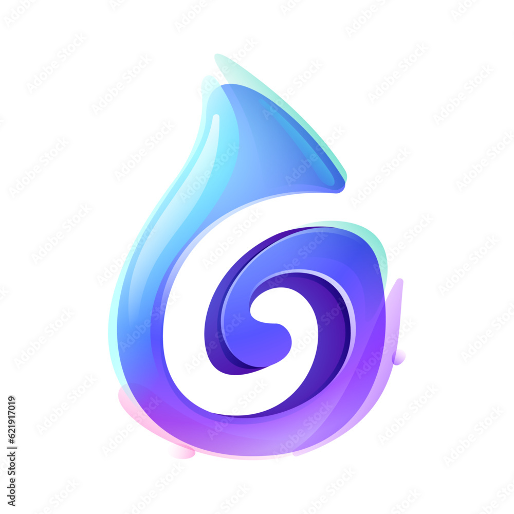 6 logo. Pure water drop number six logo. Eco-friendly 3D realistic icon ...