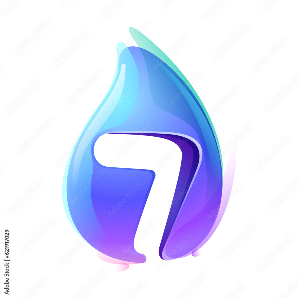 7 logo. Pure water drop number seven logo. Eco-friendly 3D realistic ...