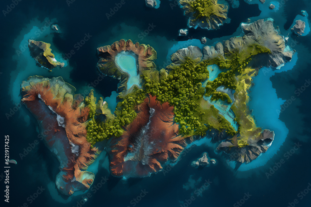 Islands gis data. Satellite map created by generative ai Stock ...