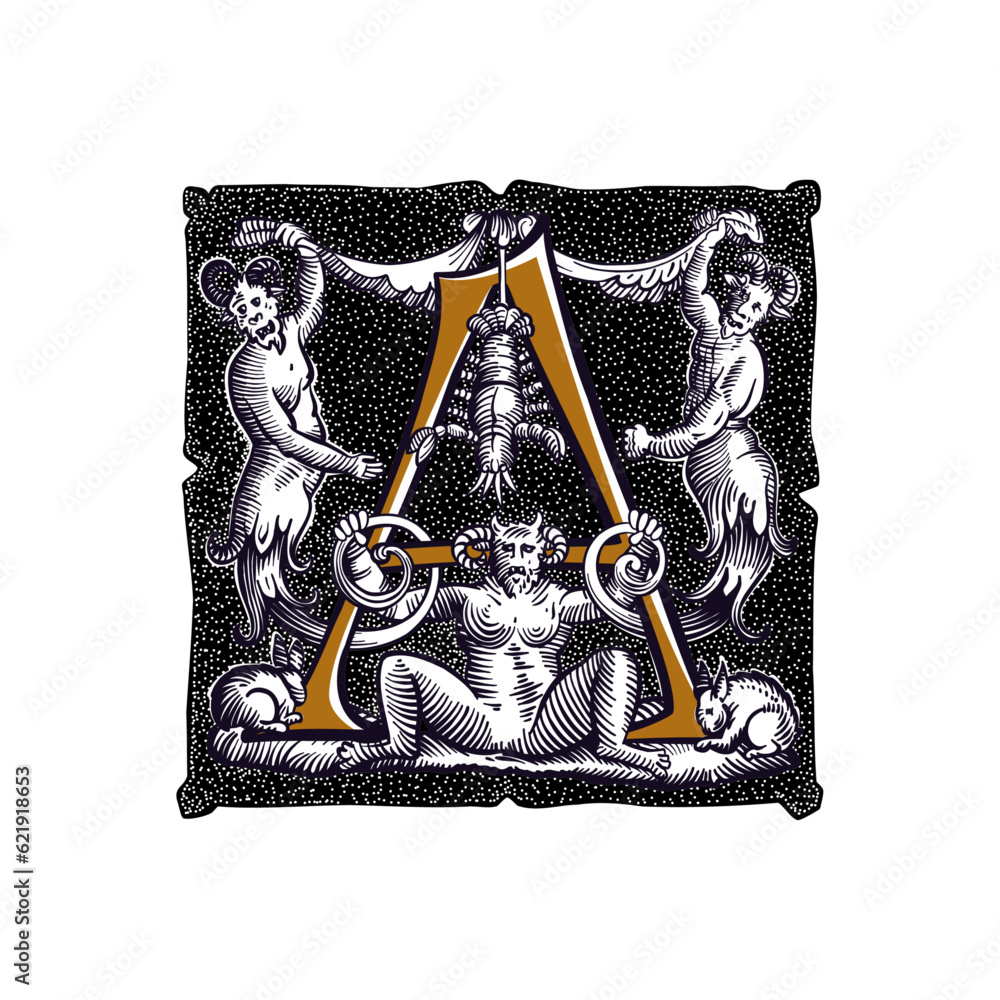 Witchcraft letter A logo. Gothic medieval initial. Devil, cancer and ...