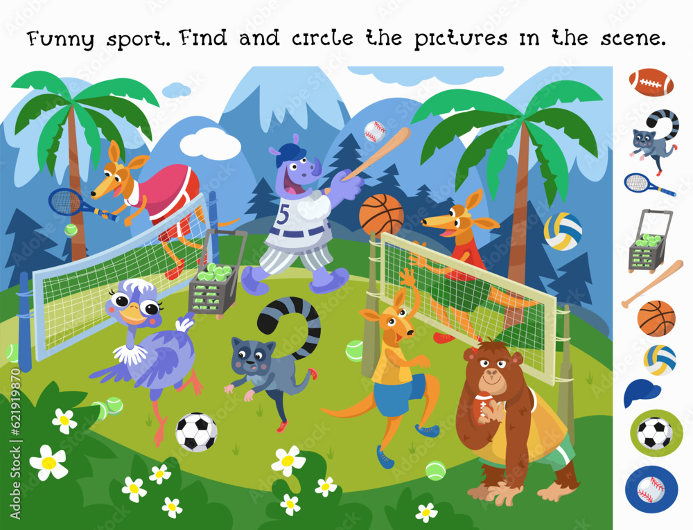 Find and circle objects. Educational puzzle game for children. Cute ...