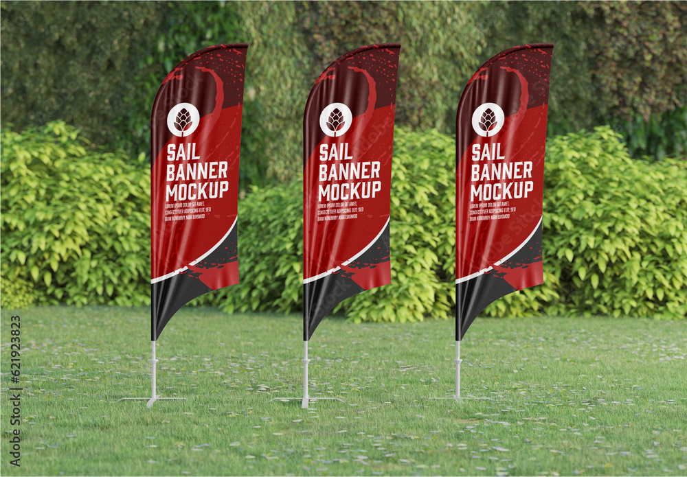 Scene with Flying Banners Set Mockup Stock Template | Adobe Stock