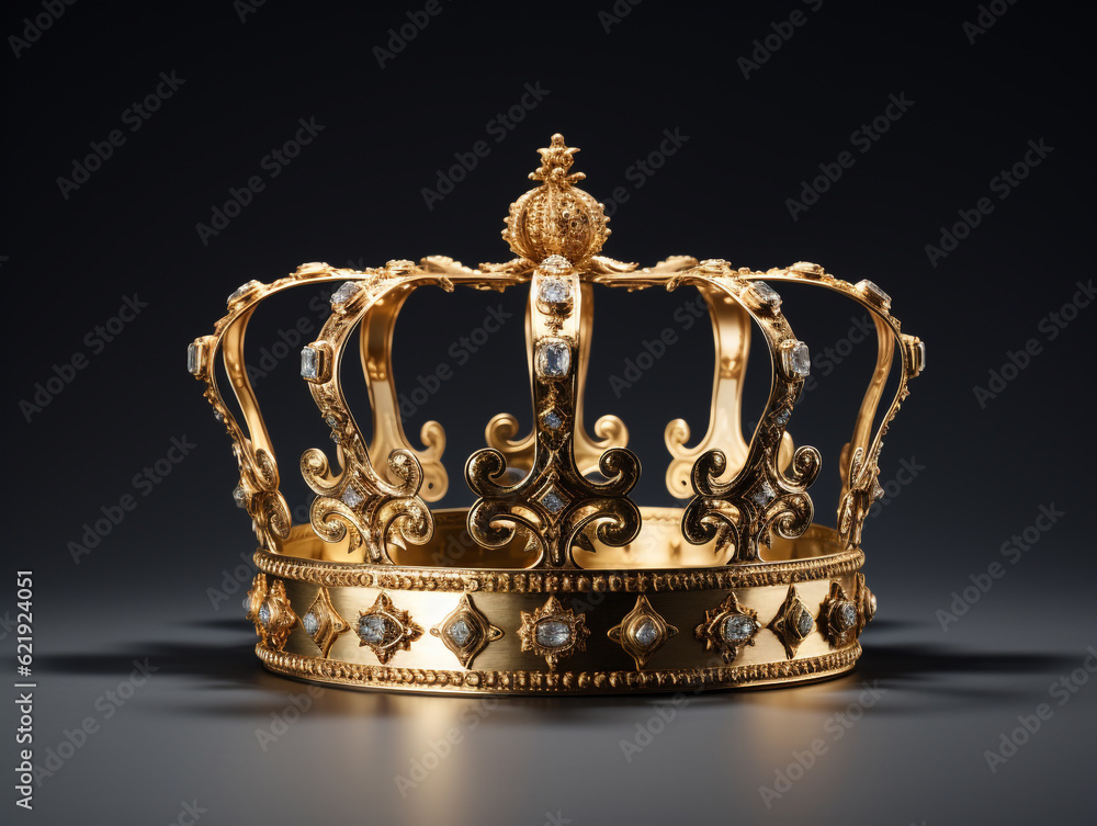 A king crown made of gold isolated on plain background. Decorated with ...