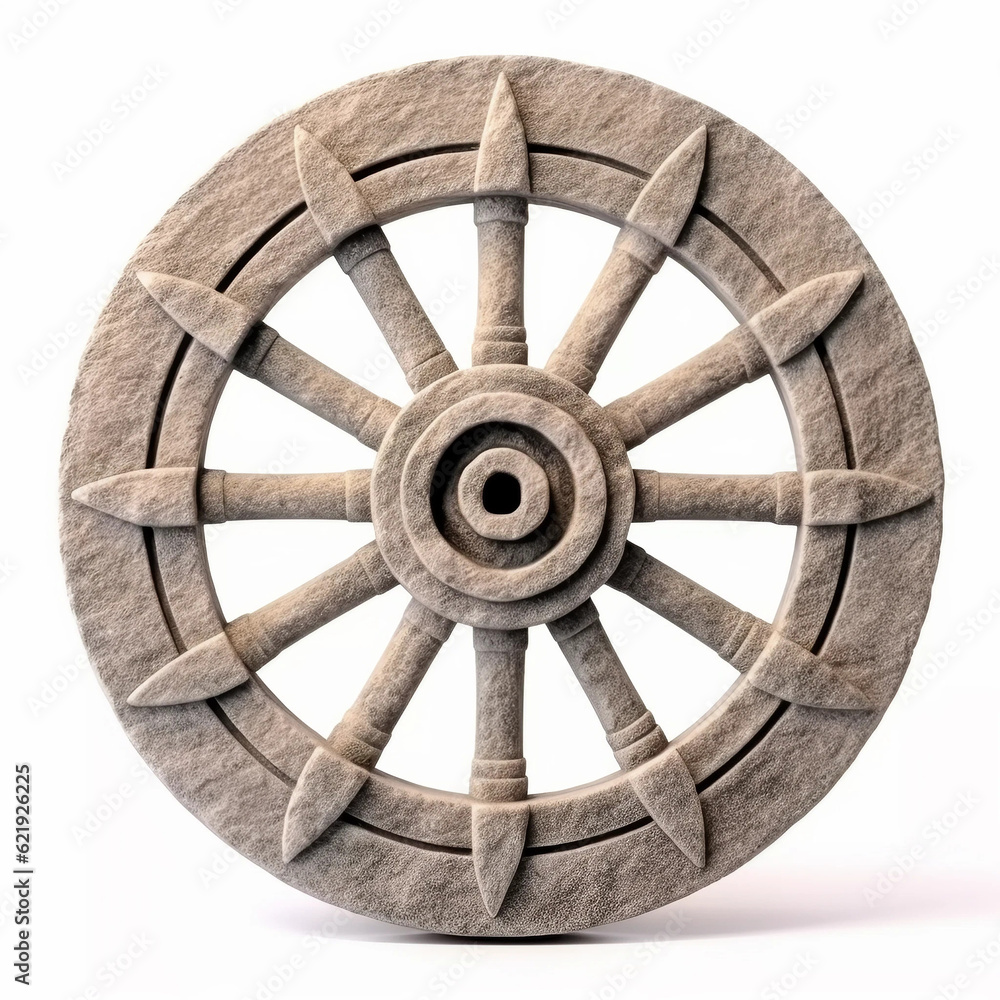 Dharma-chakra wheel of teaching, simple wheel of stone isolated on a ...