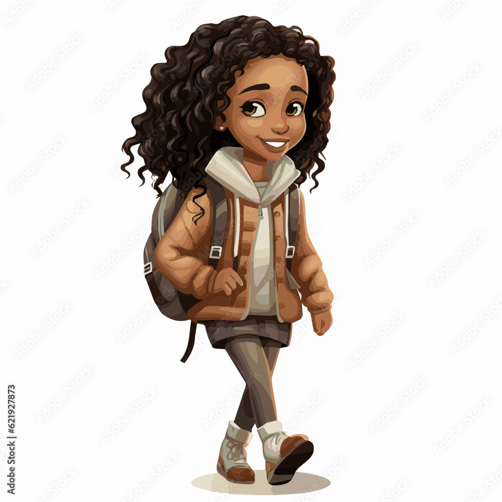 simple cartoon clipart black african american girl student child going ...