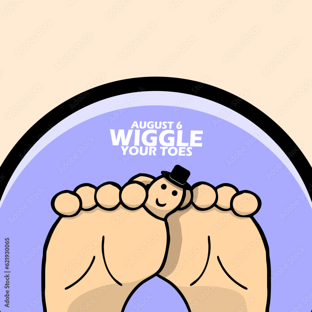 A pair of feet with a big toe wearing a small hat, with bold text to ...