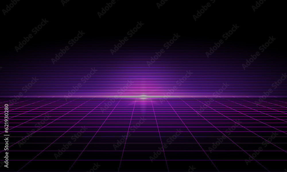Vetor de 80s Retro Sci-Fi Background Futuristic Grid landscape. Digital ...