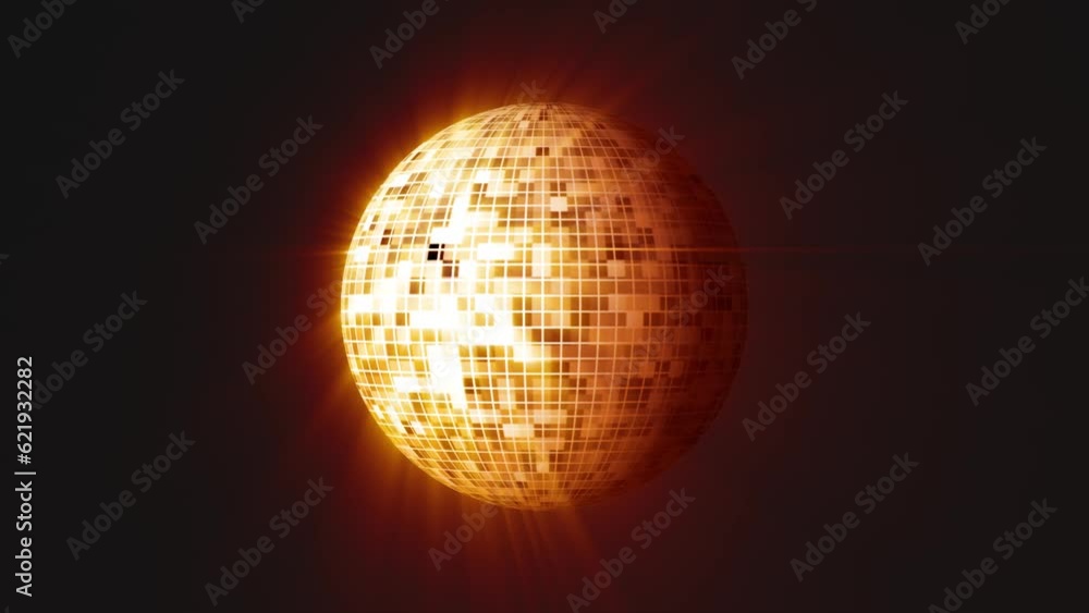 Abstract looped yellow orange mirrored spinning round disco ball for ...