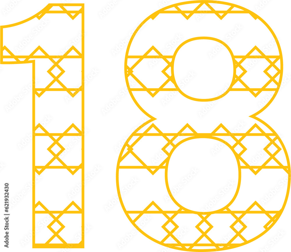 Digital png illustration of yellow 18 number with pattern on ...