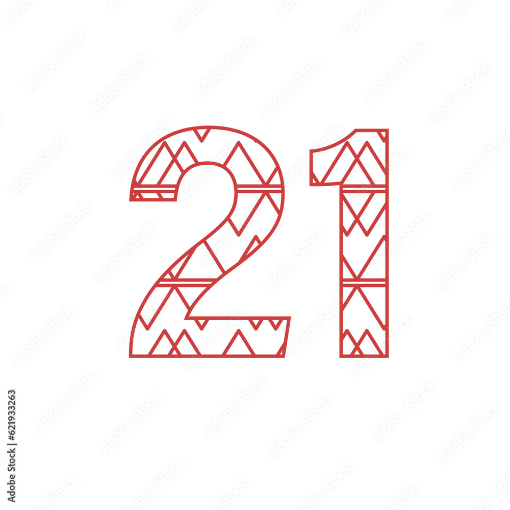 Digital png illustration of red 21 number with pattern on transparent ...