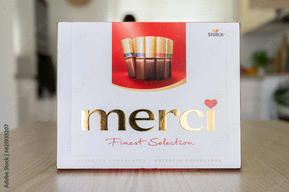 Merci chocolate candy bars, by German company August Storck. Assorted ...