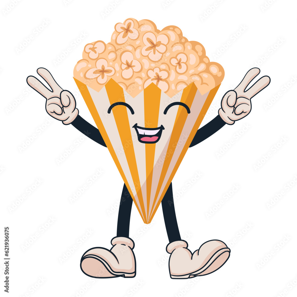 Popcorn bucket emoji. Cartoon yellow popcorn cup cute character with ...