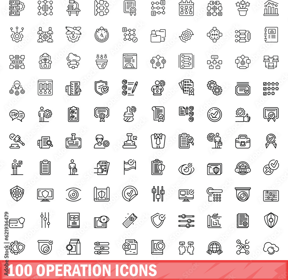 100 operation icons set. Outline illustration of 100 operation icons ...