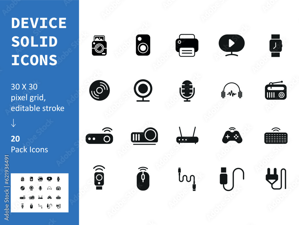 Device Solid Icon Set, Minimal Vector Illustration, Simple Outline Sign ...