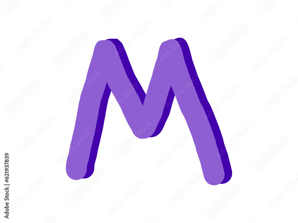 Una ilustración de la letra eme del abecedario en color violeta. Stock ...