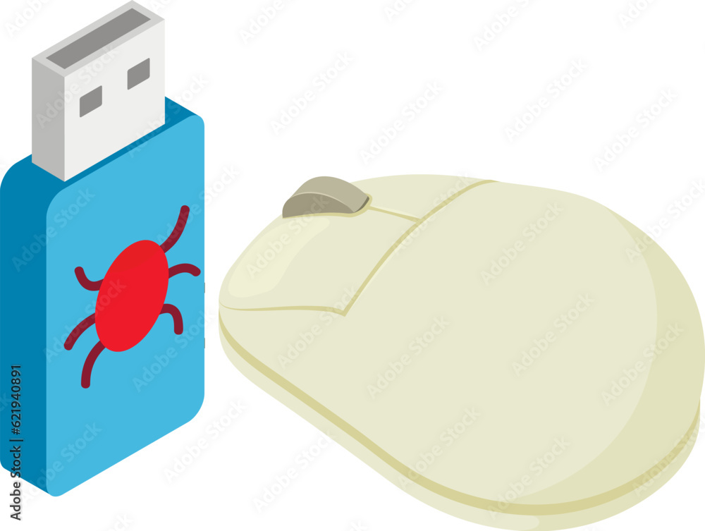Infected usb icon isometric vector. Flash drive with virus and wireless ...
