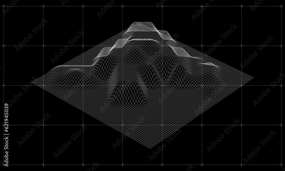 FUI GUI 3D Vector Landscape Scan Grid. Abstract futuristic background ...
