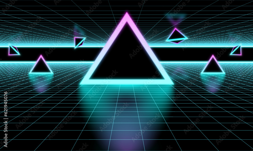 Synthwave wireframe net illustration. Abstract digital background. 80s ...