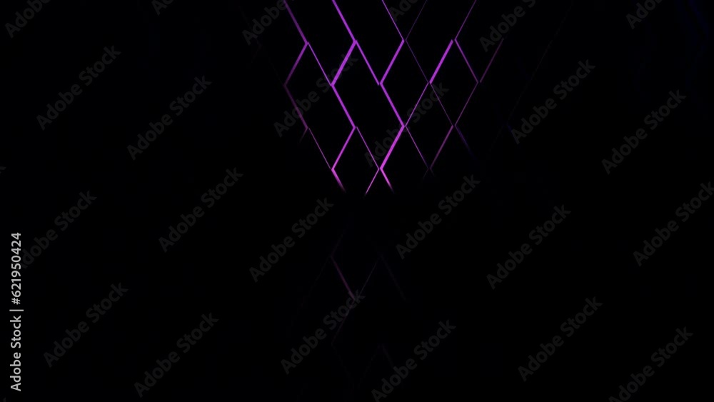 3D render futuristic animated background from rhomb shapes with neon ...