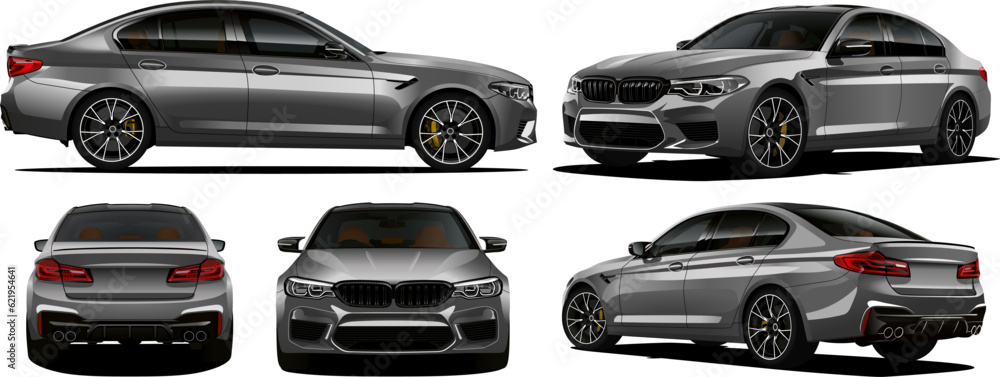 Realistic Vector Gray Car Sedan with gradients, isolated + shadow in ...