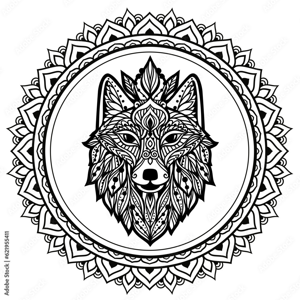 Wolf mandala. Vector illustration. Adult coloring page. Wild Animal in ...