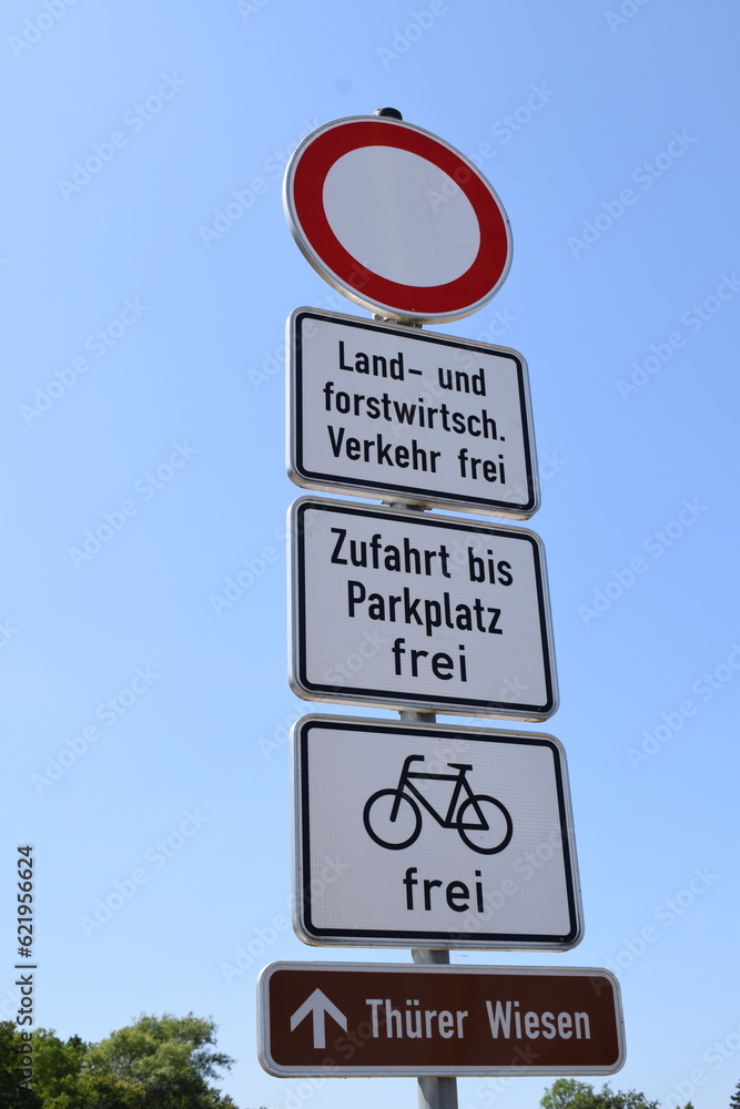 no entry sign, exceptions for agricultural traffic, bikes and to the ...