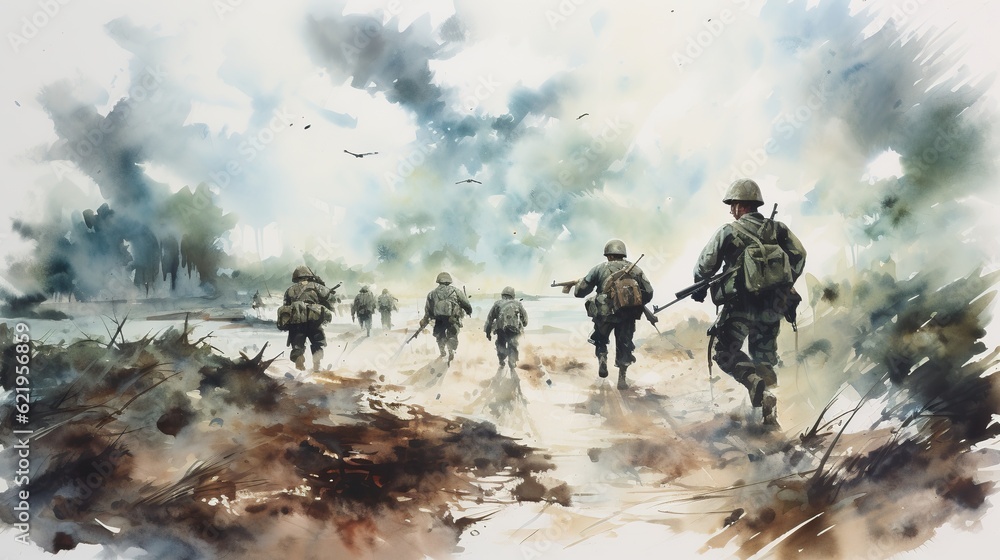 World war II battle scene illustration. AI Generative Art. Stock ...