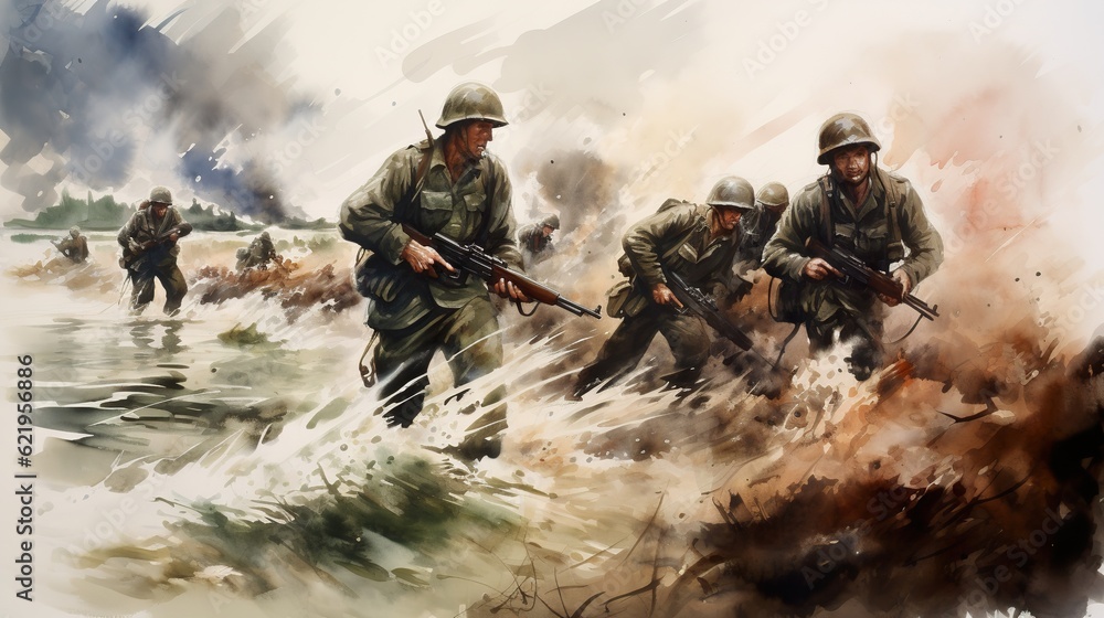 World war II battle scene illustration. AI Generative Art. Stock ...