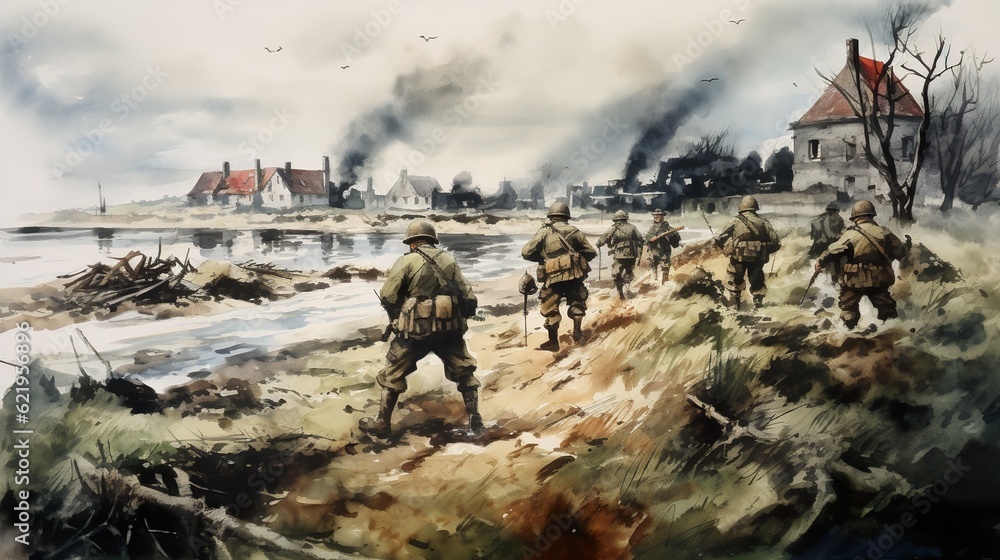 World war II battle scene illustration. AI Generative Art. ilustración ...