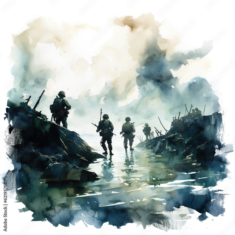 World war II battle scene illustration. AI Generative Art. Stock ...