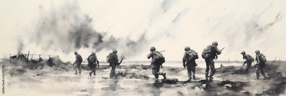 World war II battle scene illustration. AI Generative Art. Stock ...