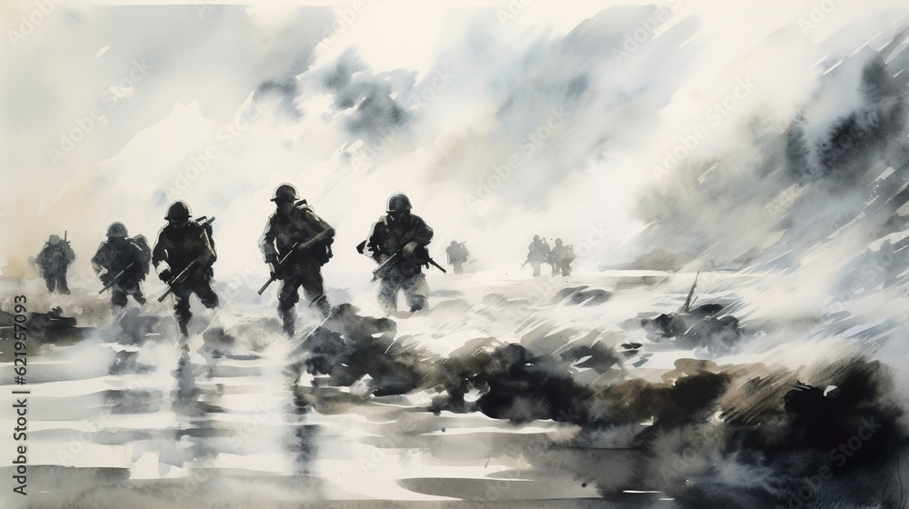 World war II battle scene illustration. AI Generative Art. Stock ...