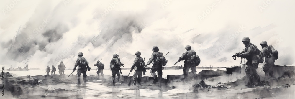 World war II battle scene illustration. AI Generative Art. Stock ...