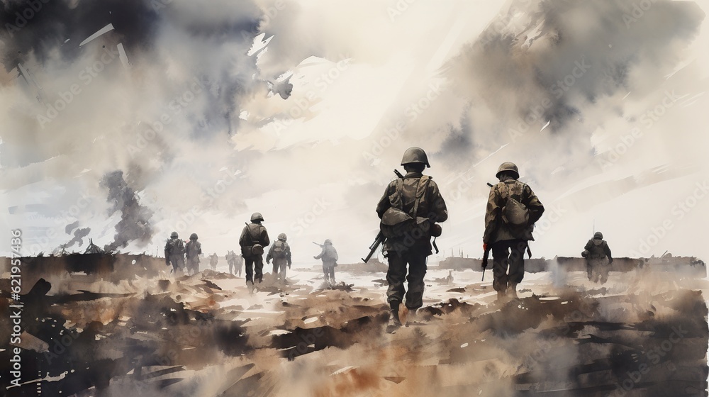 World war II battle scene illustration. AI Generative Art. Stock ...