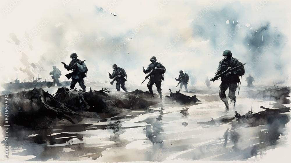 World war II battle scene illustration. AI Generative Art. Stock ...
