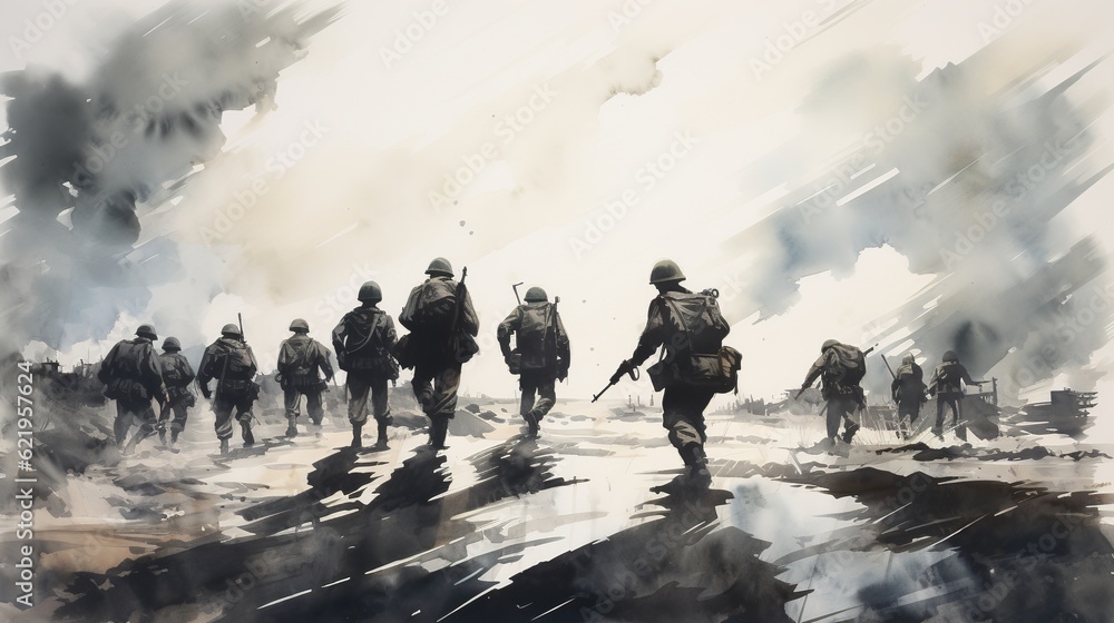 World war II battle scene illustration. AI Generative Art. Stock ...