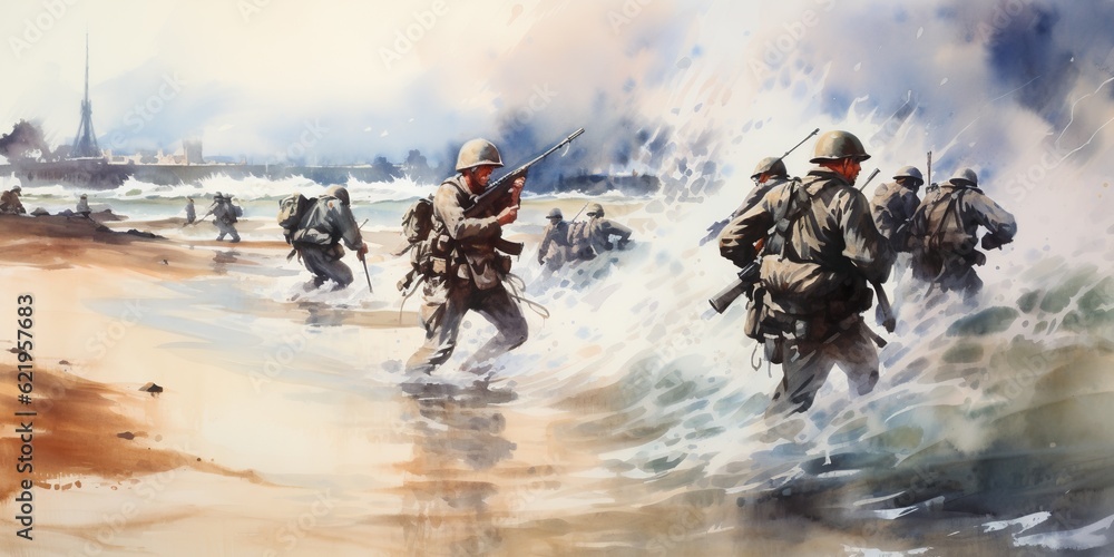 World war II battle scene illustration. AI Generative Art. Stock ...