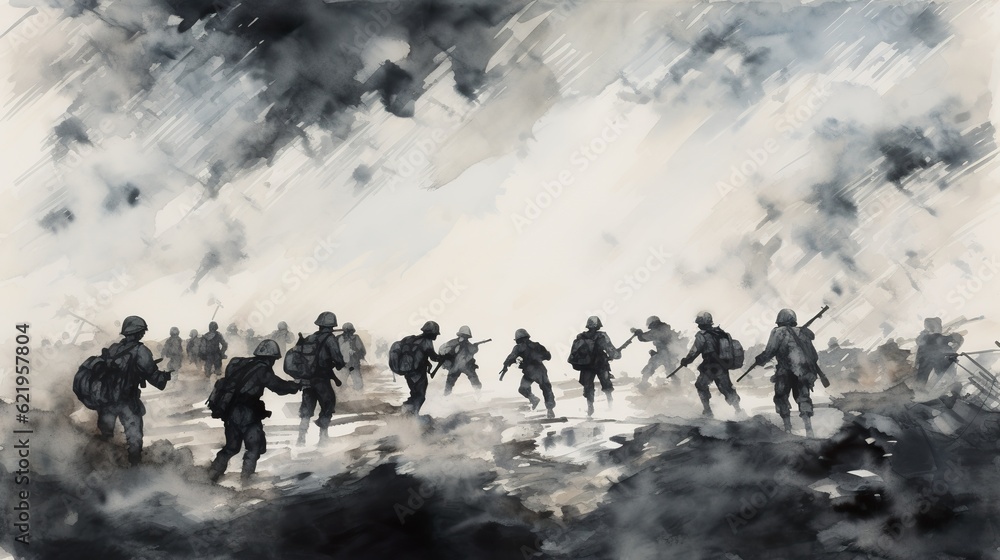 World war II battle scene illustration. AI Generative Art. Stock ...