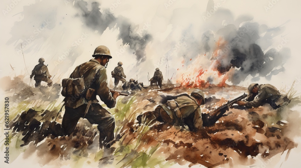 World war II battle scene illustration. AI Generative Art. Stock ...