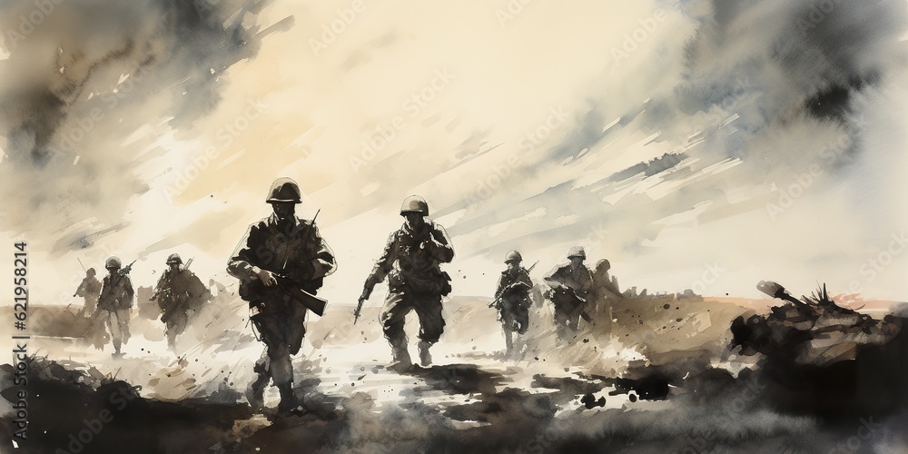 World war II battle scene illustration. AI Generative Art. Stock ...