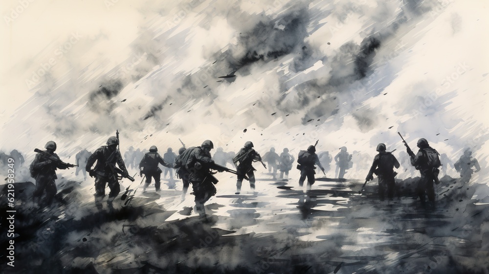 World war II battle scene illustration. AI Generative Art. Stock ...