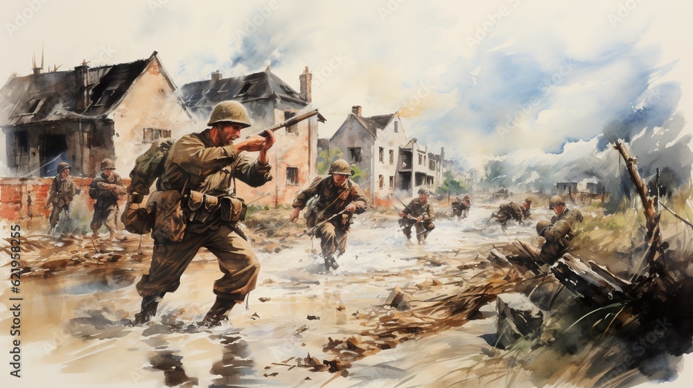 World war II battle scene illustration. AI Generative Art. Stock ...