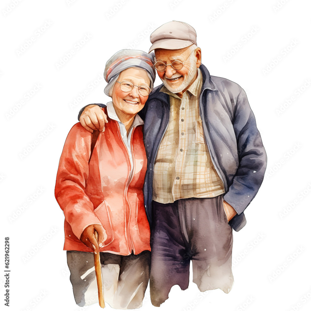 Watercolor Grandpa and Grandma are Standing Together Clipart PNG ...