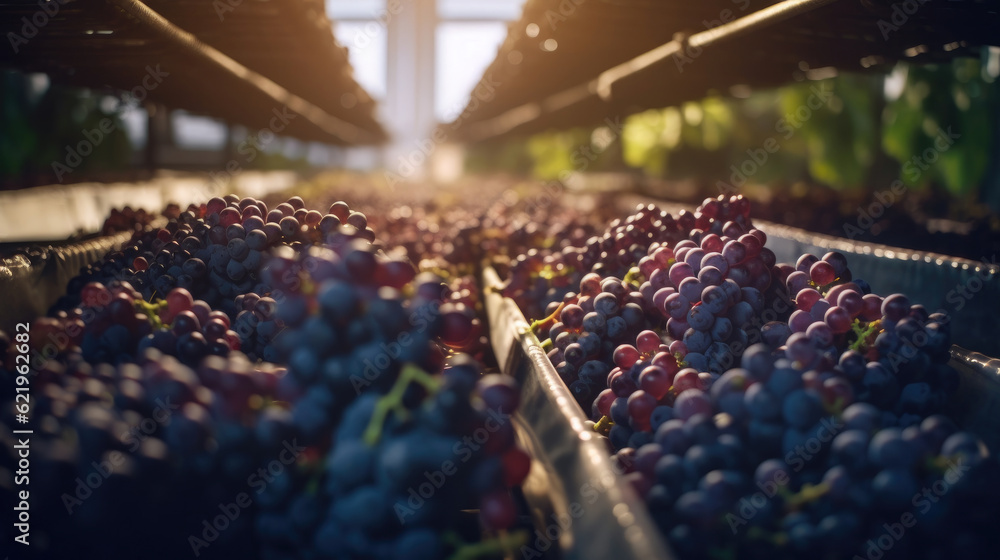 Grapes on conveyor belt, wine factory Stock Photo | Adobe Stock
