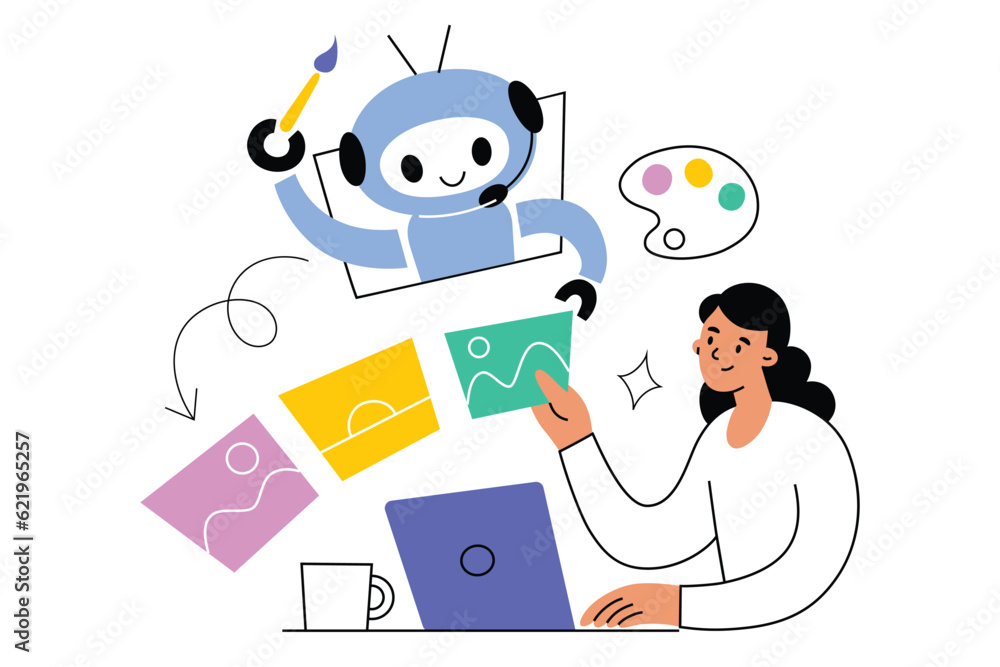 AI draws pictures, generates illustrations for designer, artificial ...