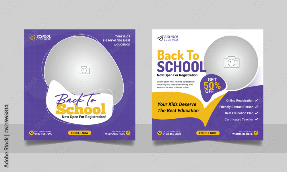School admission social media post banner, educational social media ...