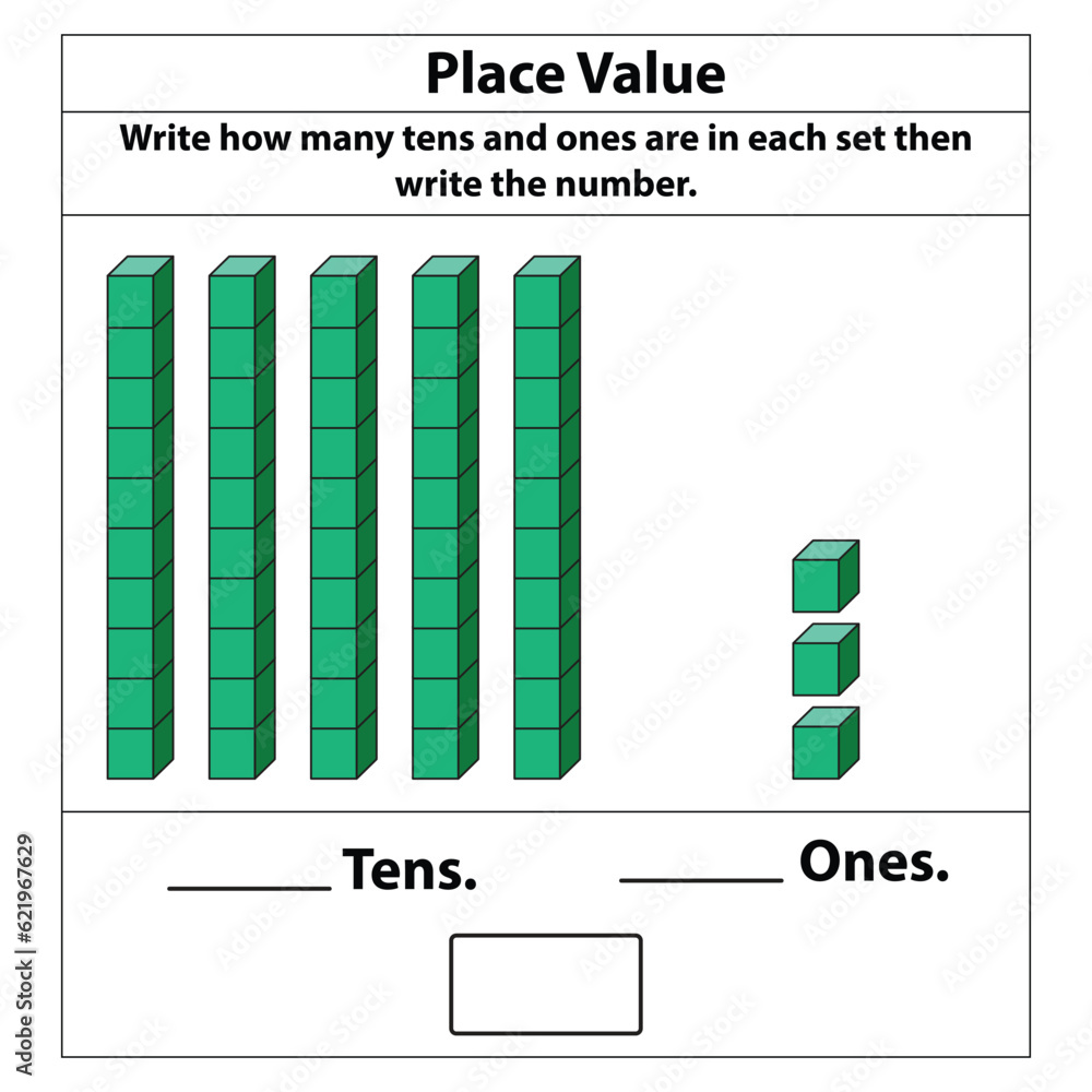Place Value tens and ones. 10 blocks. and single blocks. Vector ...