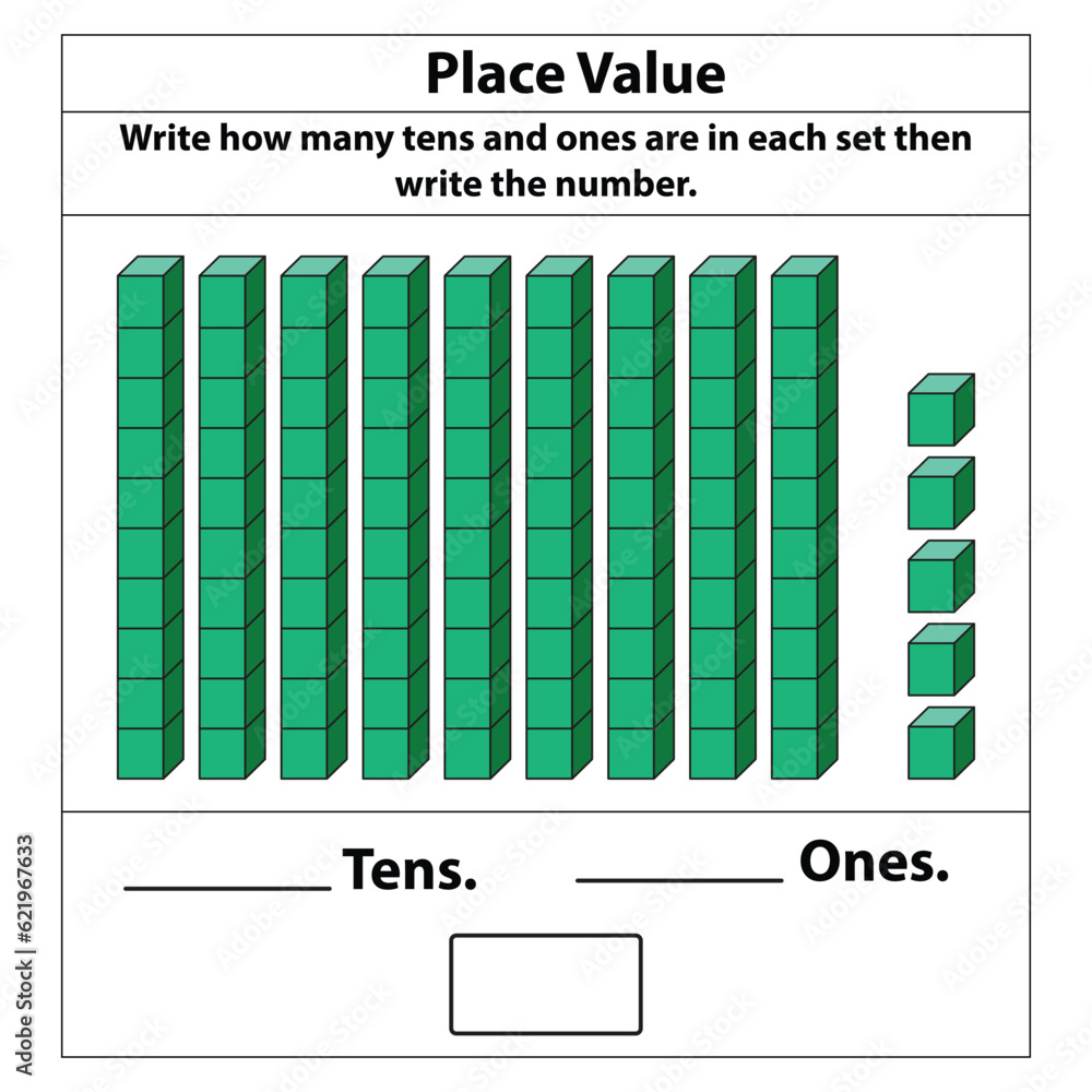 Place Value tens and ones. 10 blocks. and single blocks. Vector ...