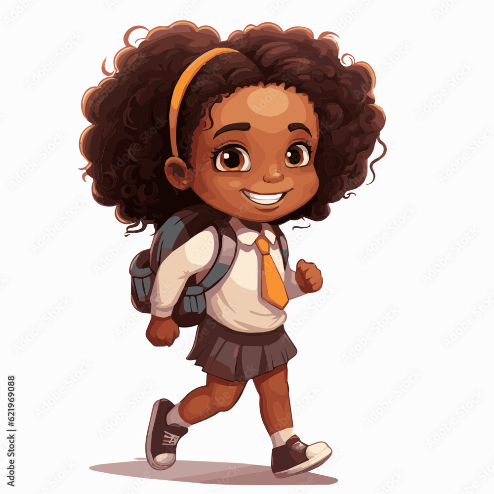 simple cartoon clipart black african american girl student child going ...